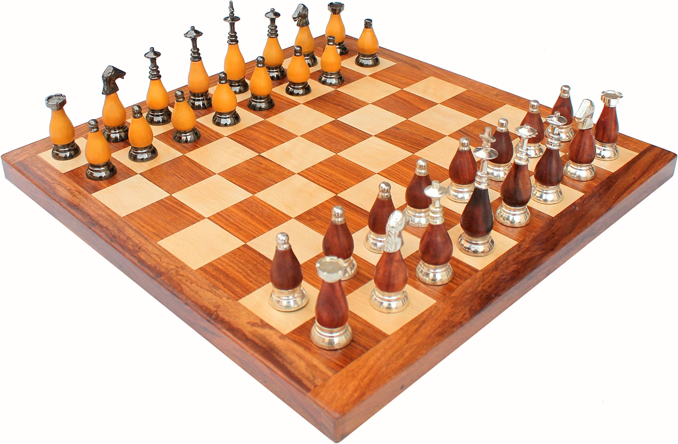Buy StonKraft - 16" X 16" Collectible Acacia Wood Chess Game Board Set ...