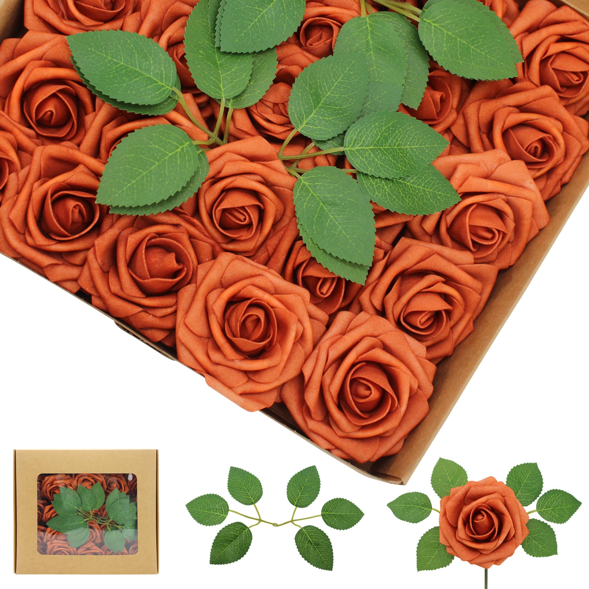 Amazon.com: WANTMAZOR 50PCS Artificial Flowers Burnt Orange Roses Real ...
