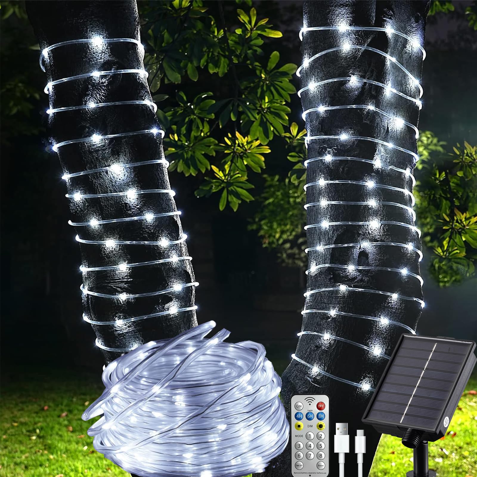 Litark Solar Rope Lights Outdoor with Remote - 65.6Ft/20m 200 LED Solar ...