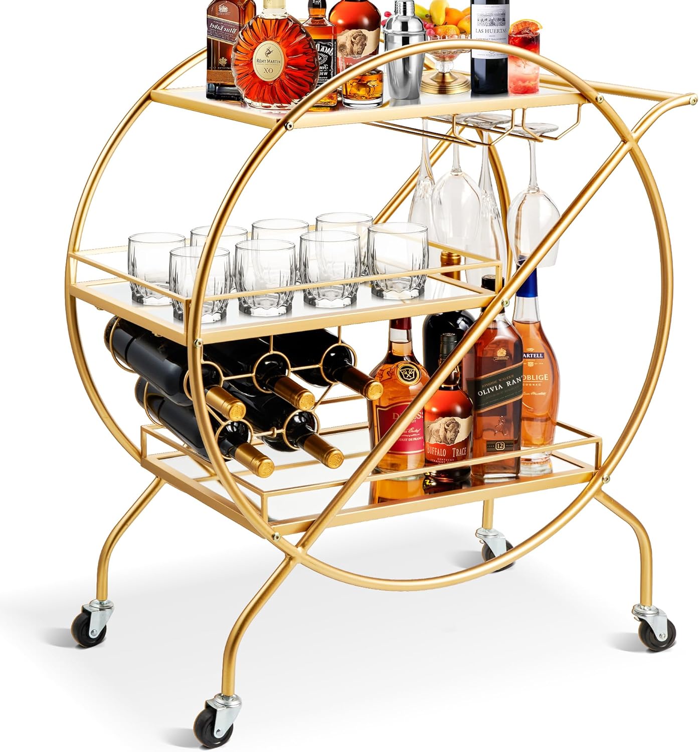 Amazon.com - Nakyma Gold Bar Cart, Bar Serving Cart 3 Mirrored Shelves ...