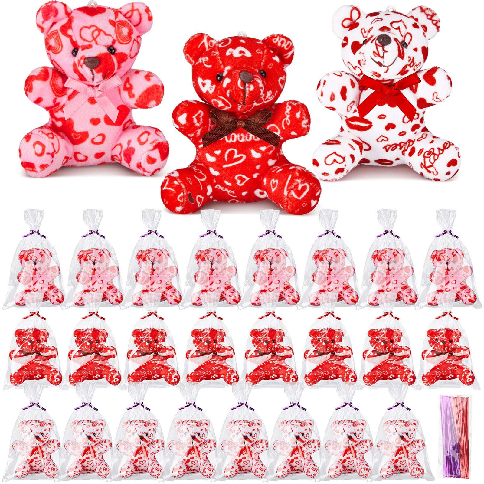 Amazon.com: Lunmon 24 Pcs Valentines Day Plush Bear with Gift Bag Mini ...