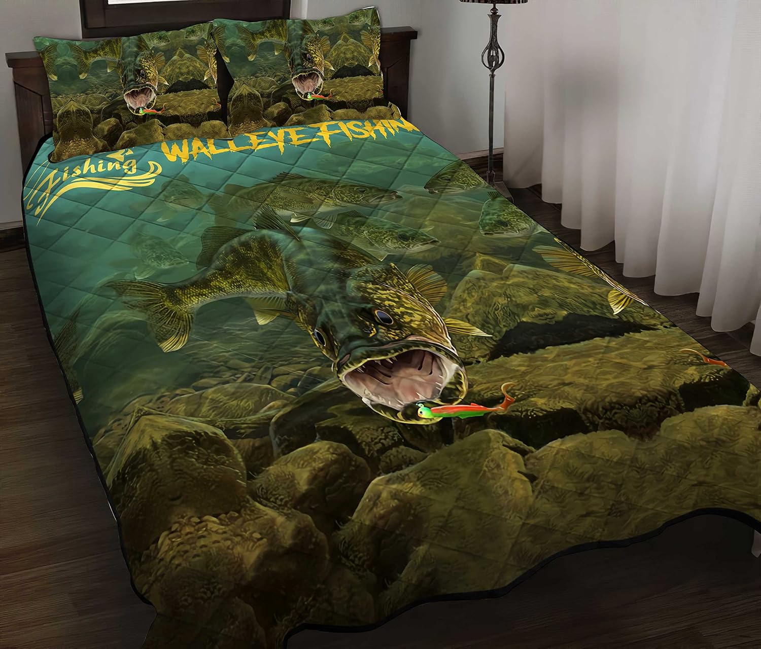 Amazon.com: ENCYCOM Walleye Fishing Quilt Set - fishing blanket fishing ...