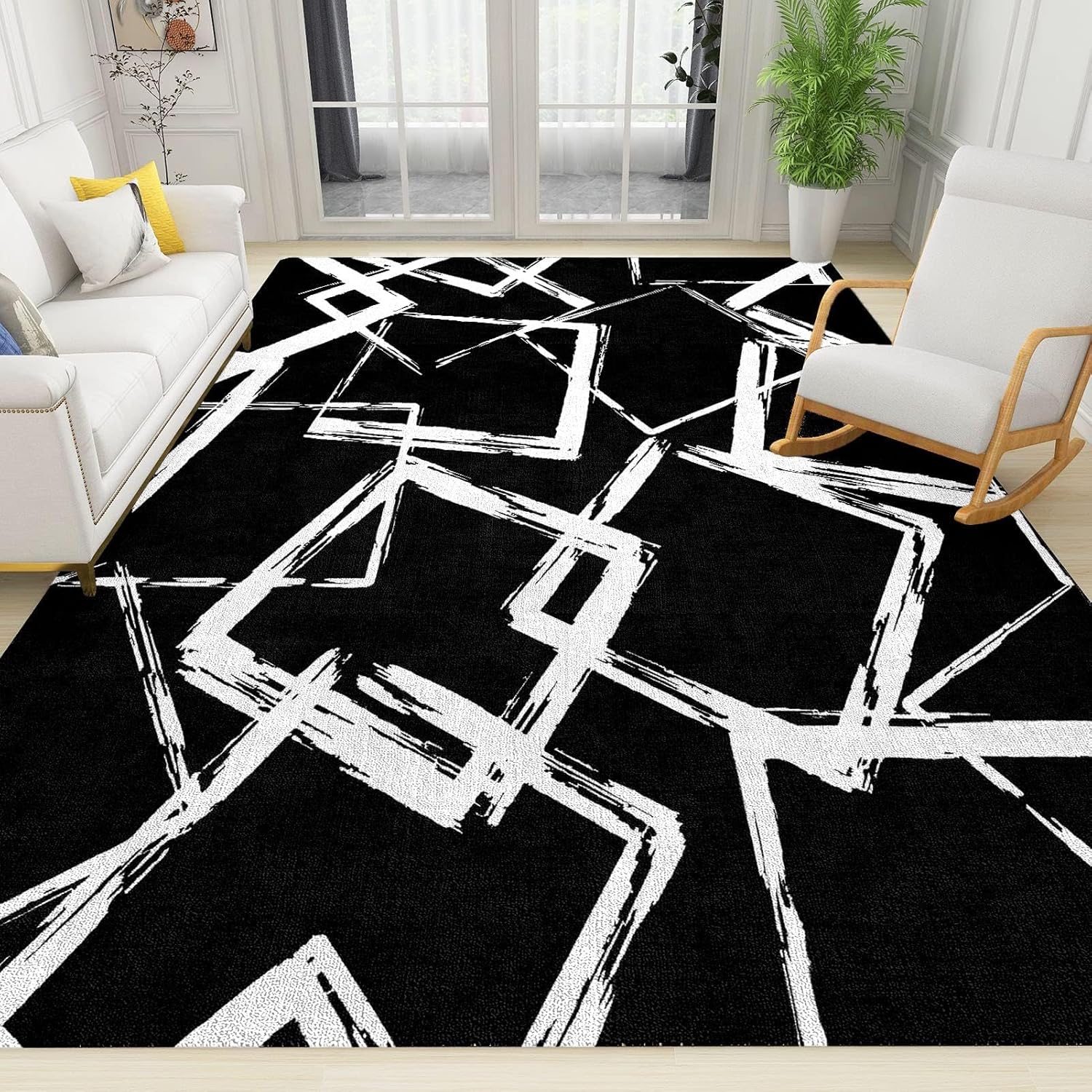 Amazon.com: Black and White Square Area Rugs, Contemporary Abstract ...