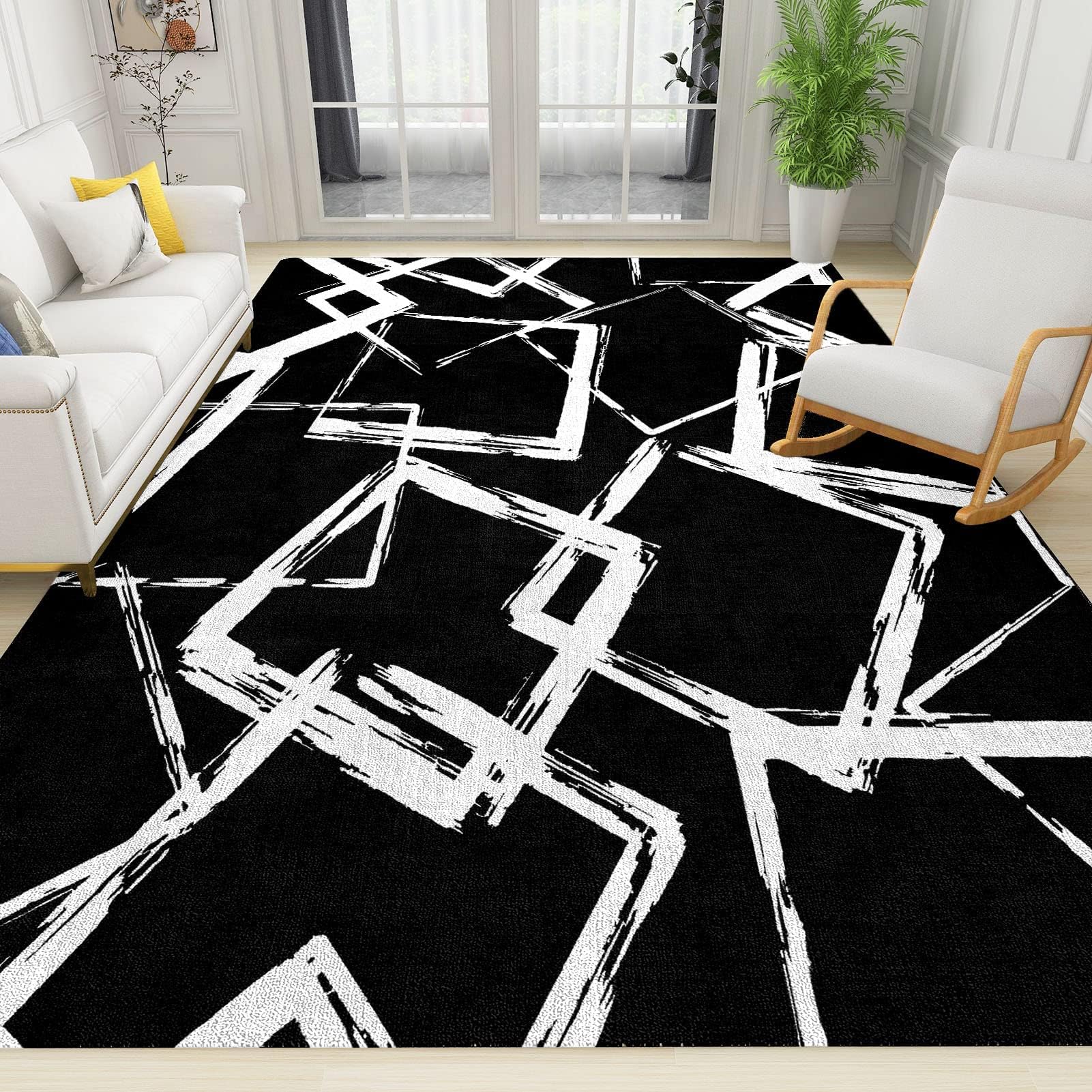 Amazon.com: Black and White Square Area Rugs, Contemporary Abstract ...