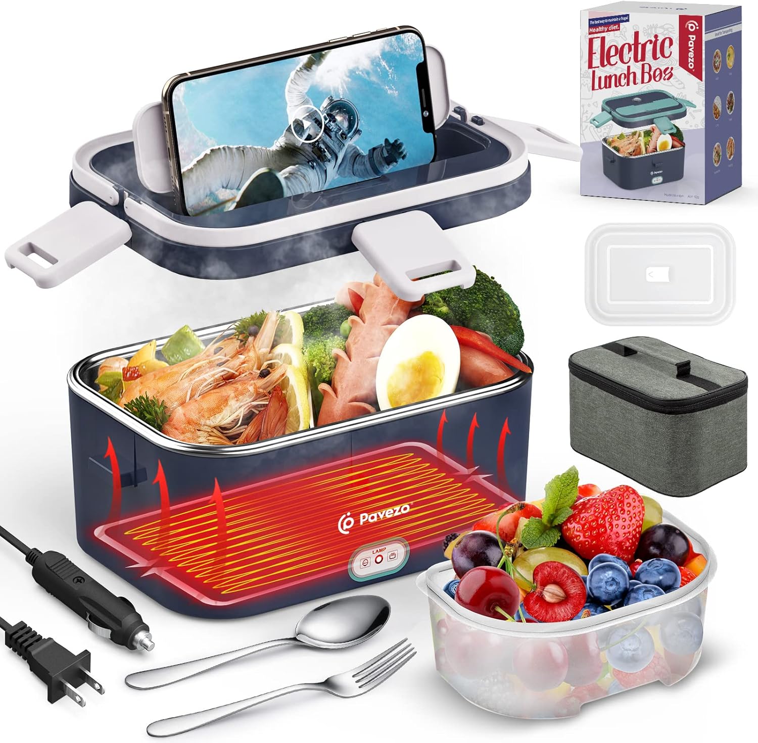 Pavezo Electric Lunch Box [Faster-80W, Large-1.8L/61-oz] Food Heated ...