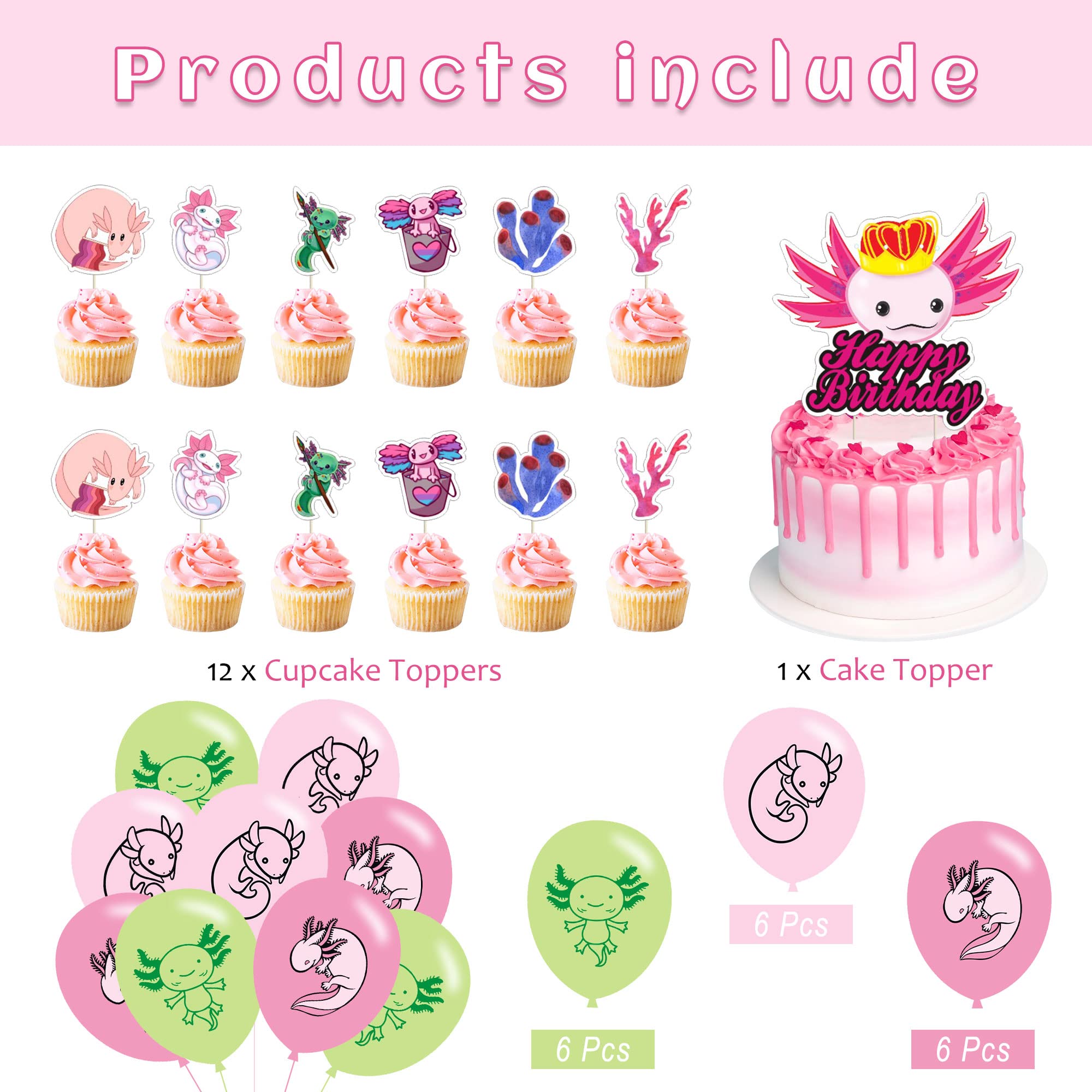 Axolotl Party Supplies Kit, Cute Axolotl Themed Birthday Party ...