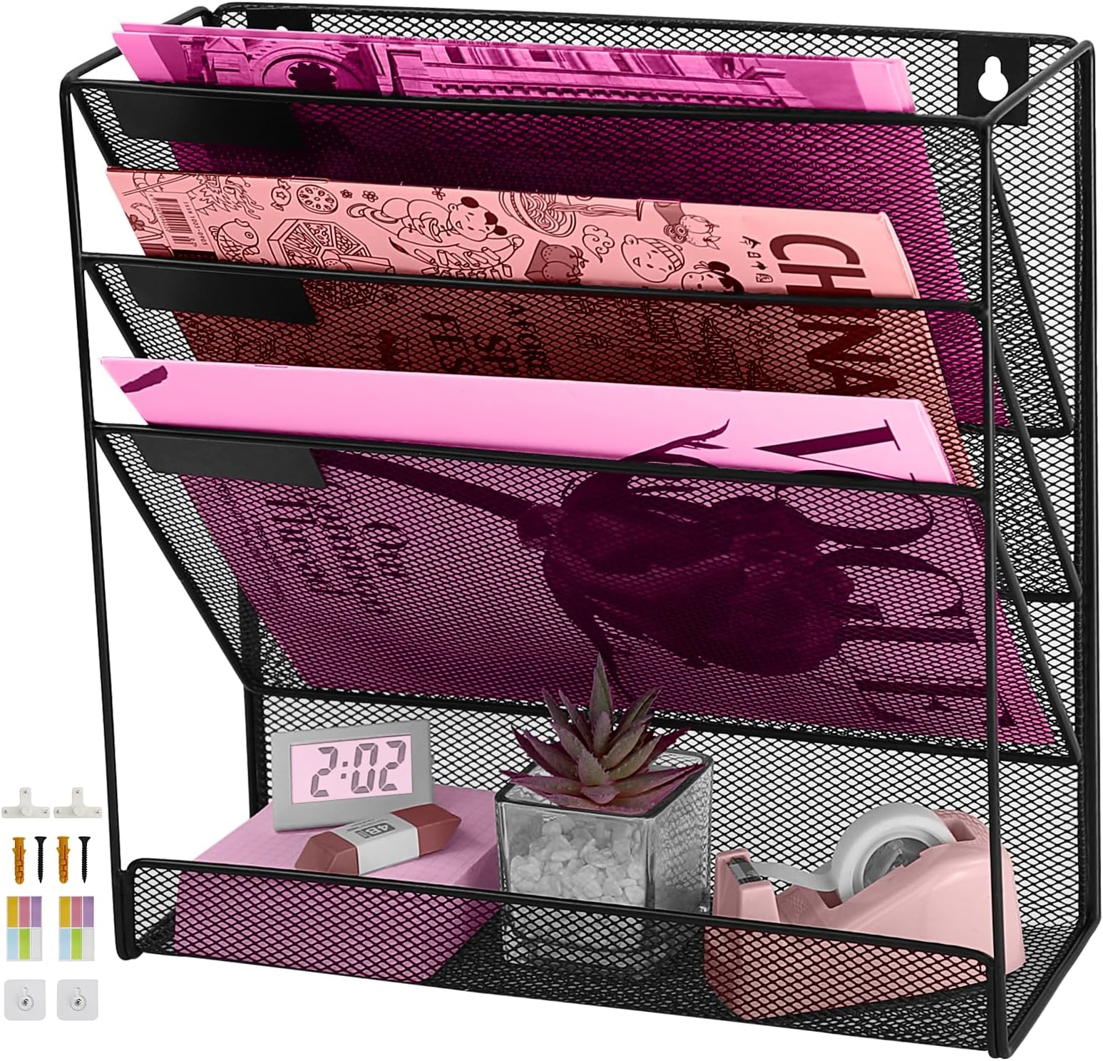 Amazon.com : ideallife 2 Pack 5 Pockets Mesh Wall File Holder Organizer ...