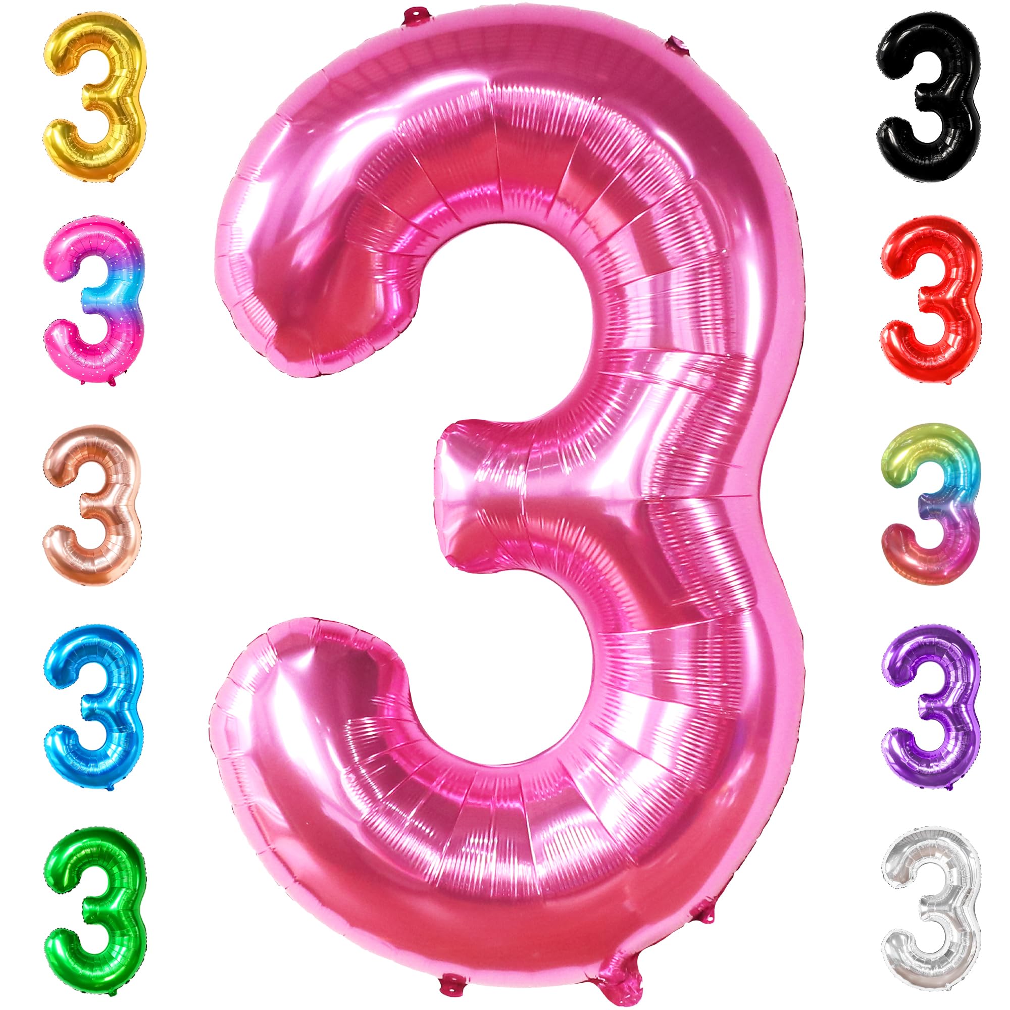 Amazon.com: KatchOn, Hot Pink 3 Balloon Numbers - 40 Inch | Pink 3 ...