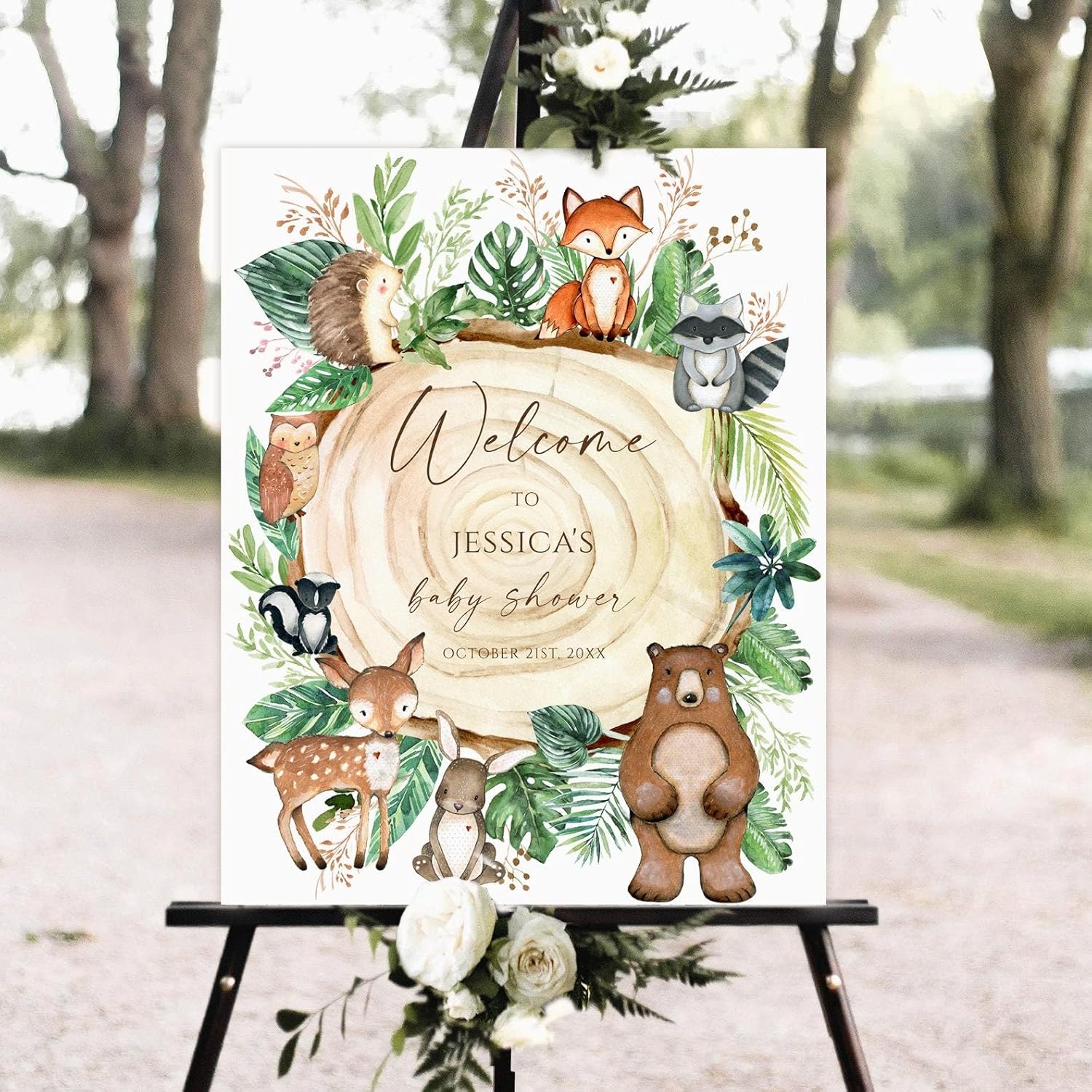 Amazon.com : Personalized Woodland Baby Shower Welcome Sign, Baby ...
