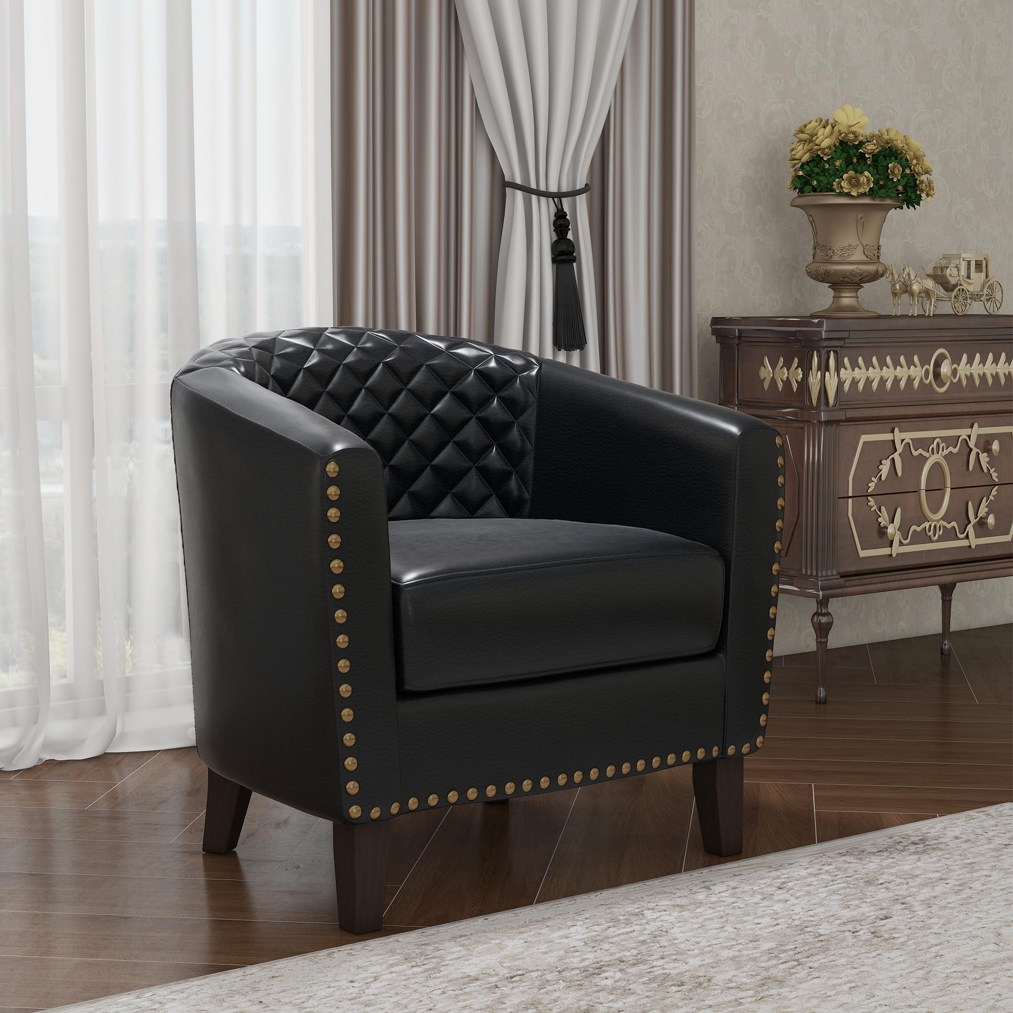 Amazon.com: DREAMSIDEA Leather Barrel Accent Chair, Modern Club Sitting ...