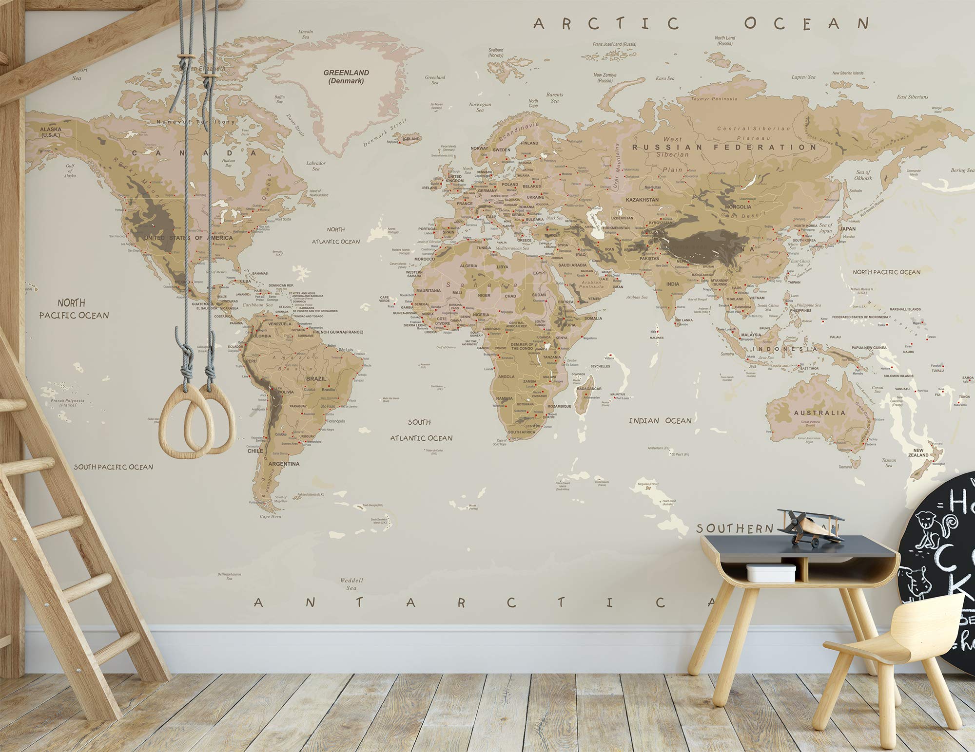 Buy Murwall Wallpaper Soft Brown Political World Wall Mural Monochrome ...