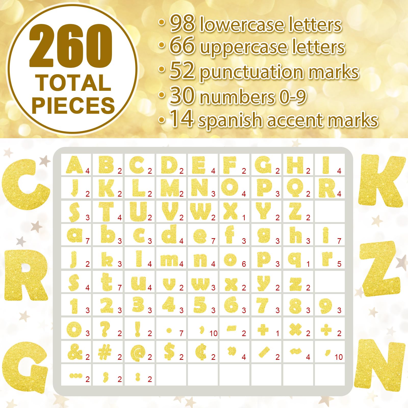 Snapklik.com : Qyeahkj 260Pcs Glitter Gold Bulletin Board Letters For ...