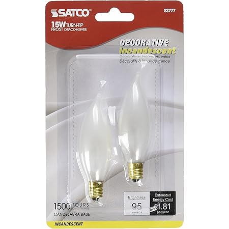 Satco Products S3762 120-Volt 60CA10 Candelabra Base Clear Light Bulb ...