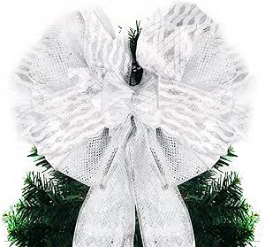 Christmas Tree Topper, 13 x 34 Inch Large Toppers Bow with Mesh Glitter ...