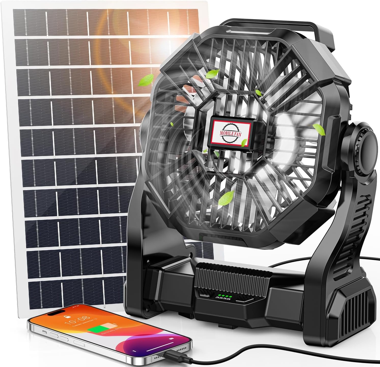 Amazon.com: 30000mAh Solar Fan with LED Lantern, 10W Solar Panel ...