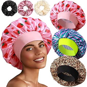 Amazon.com: 3+3 Large Satin Bonnets with Scrunchies for Women, Wide ...
