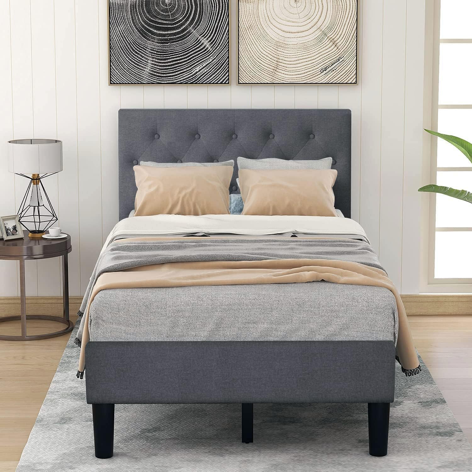 Amazon.com: Twin Size Bed Frame, Twin Upholstered Bed Frame with ...