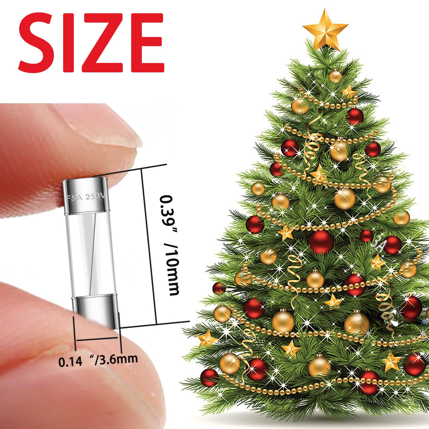 Snapklik.com : Tnisesm 20 Pcs Christmas Light Fuses 5A 3.6x10mm 125V ...
