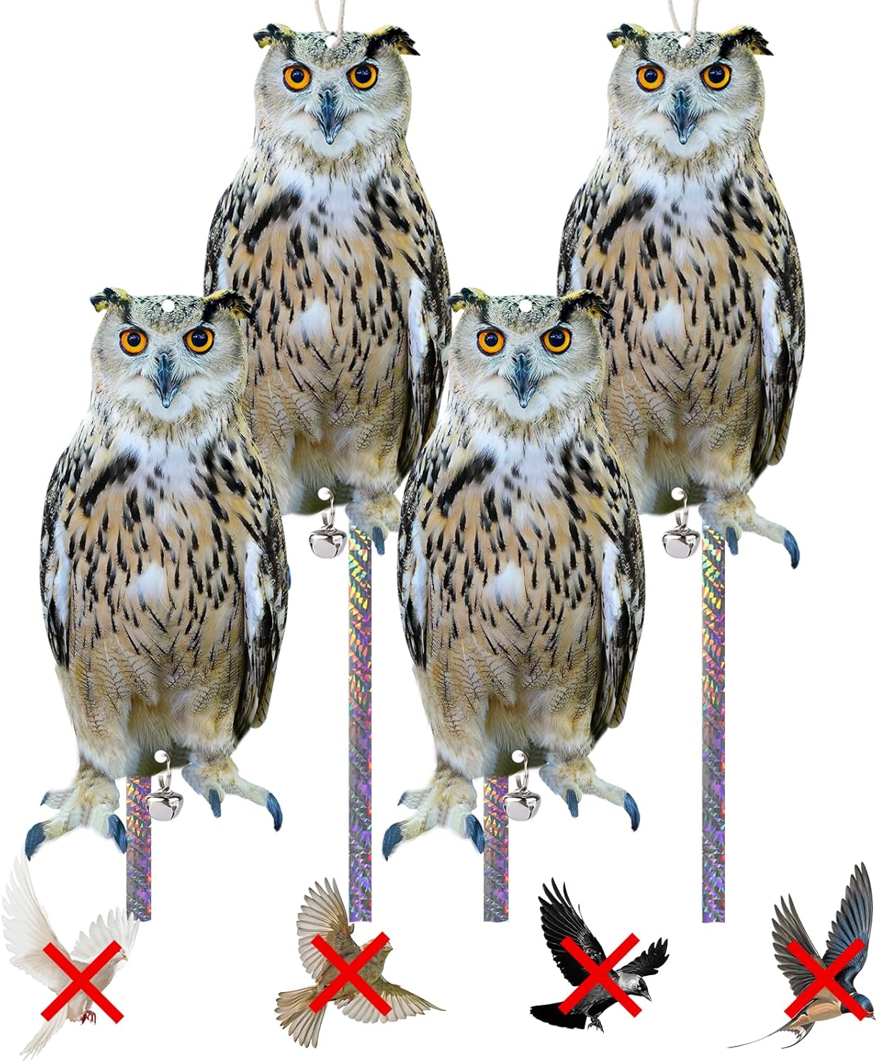 Lifreer Owl Bird Scarers for Gardens: 4PCS Owl Bird Scarer with ...