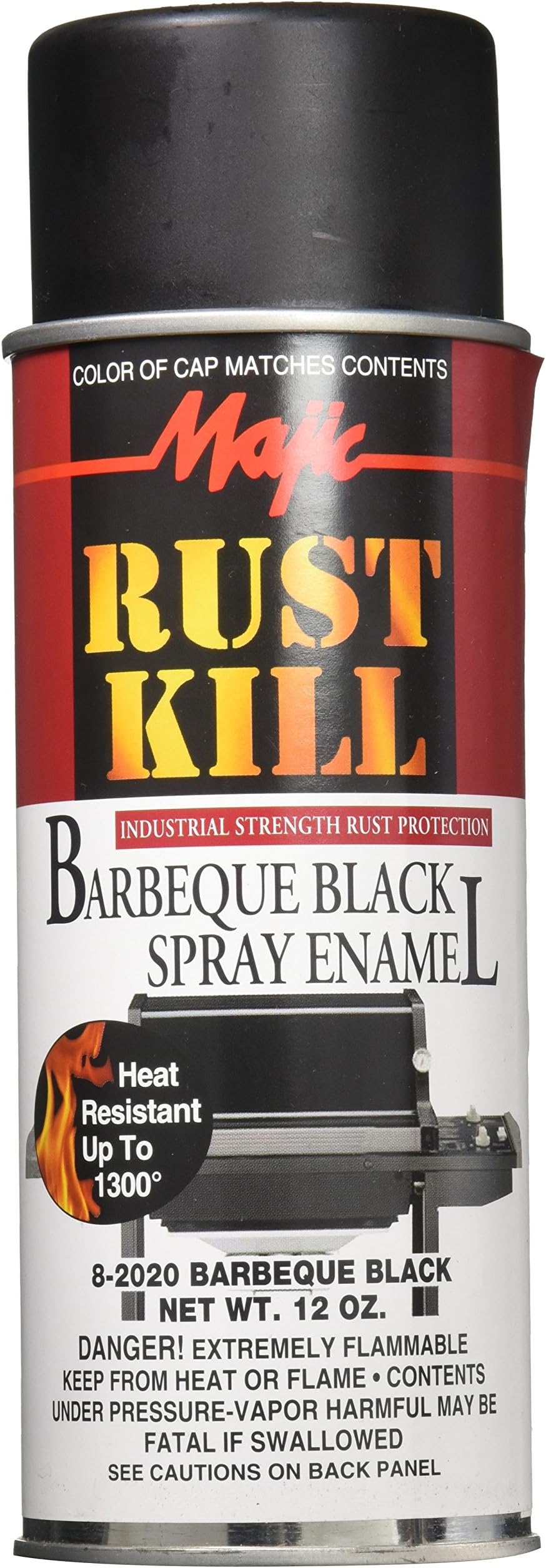 Majic 8-2020-8 Rust Kill Spray Enamel, Barbeque Black, 12 oz - Spray ...