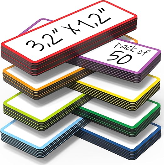 50 Pack Dry Erase Magnetic Labels 3.2x1.2 in - Magnetic Name Tags for ...
