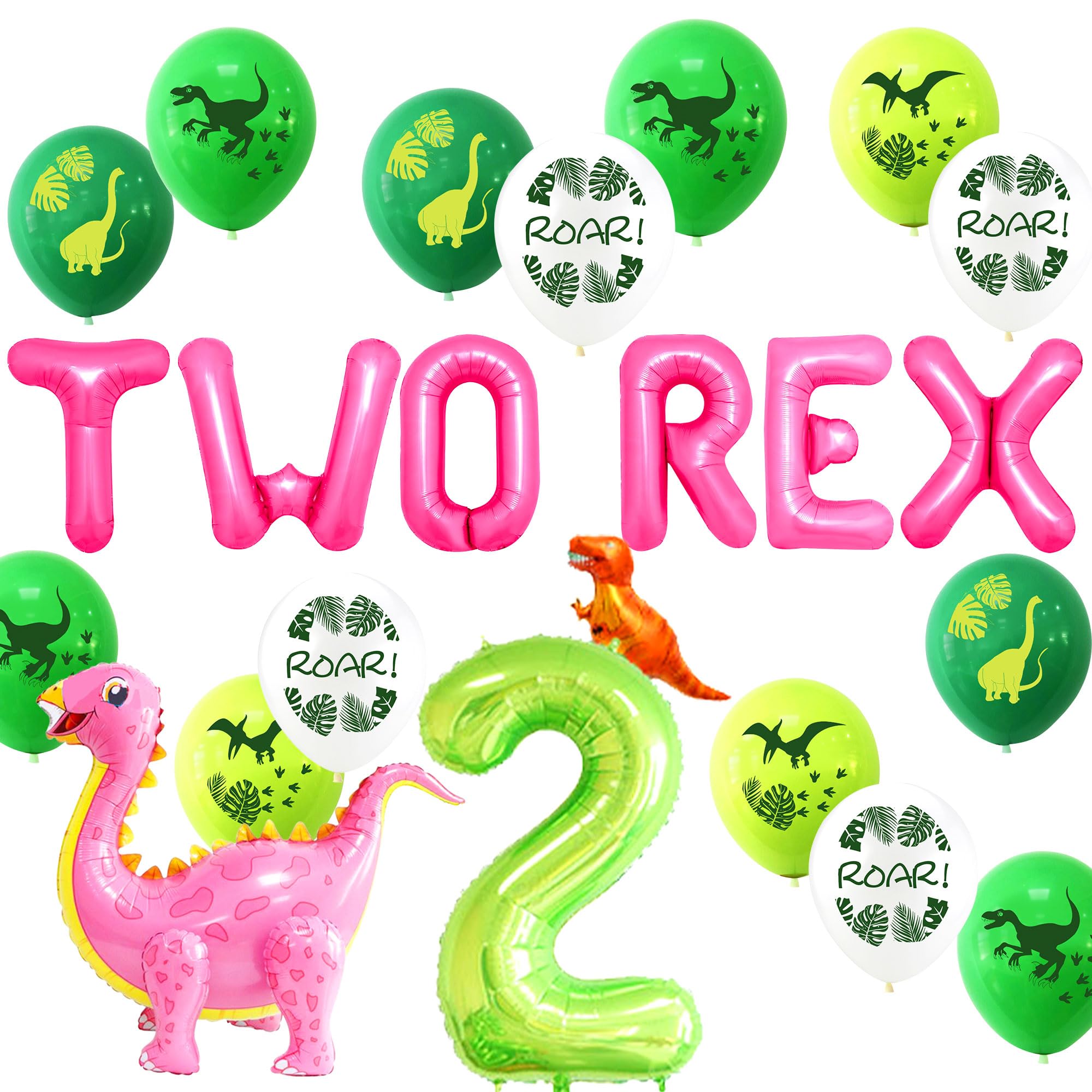Amazon.com: LaVenty Two Rex Birthday Decoration Girl Dinosaur 2nd ...