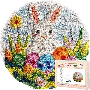 Amazon.com: Latch Hook Rug Kit Cute Happy Easter Rabbit and Eggs Round ...