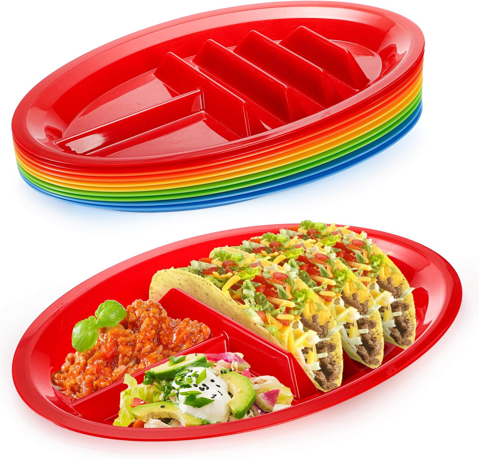 Amazon.com: Bekith 10 Pack Plastic Taco Plates for Party, Large Taco ...