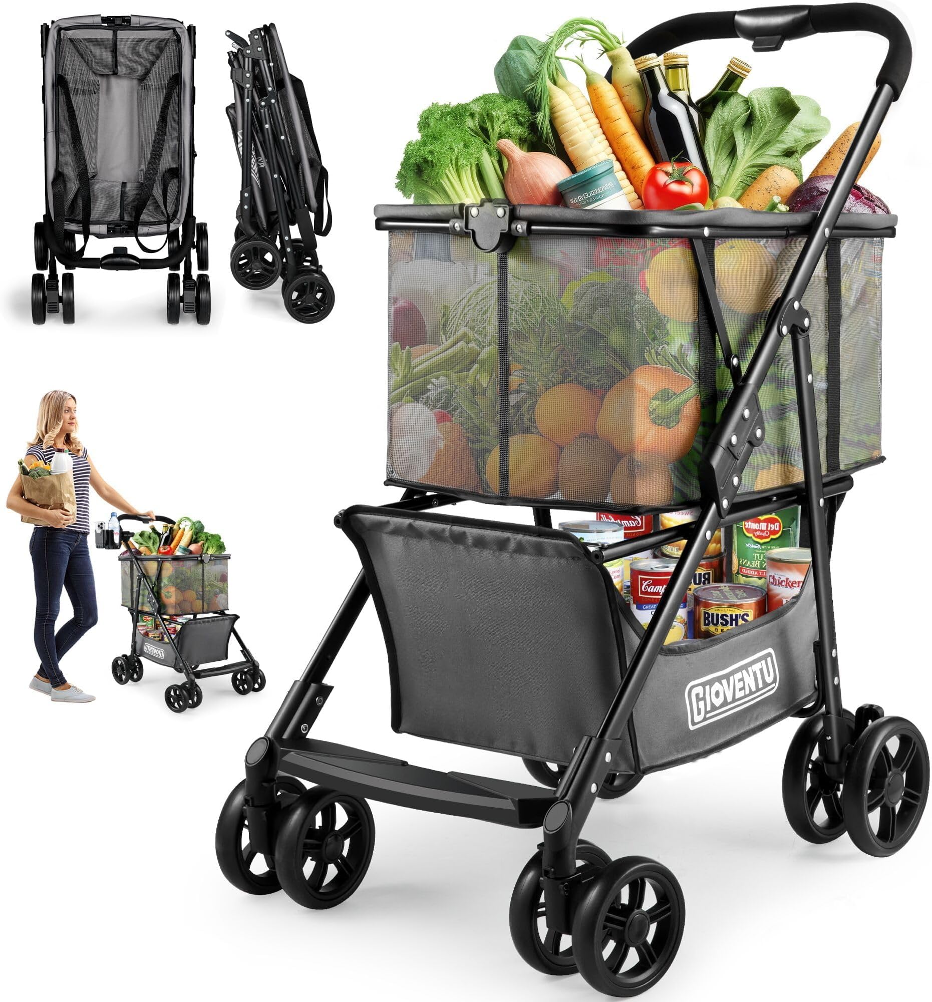Amazon.com: Shopping Cart Folding Utility Trolley with Included 2 ...