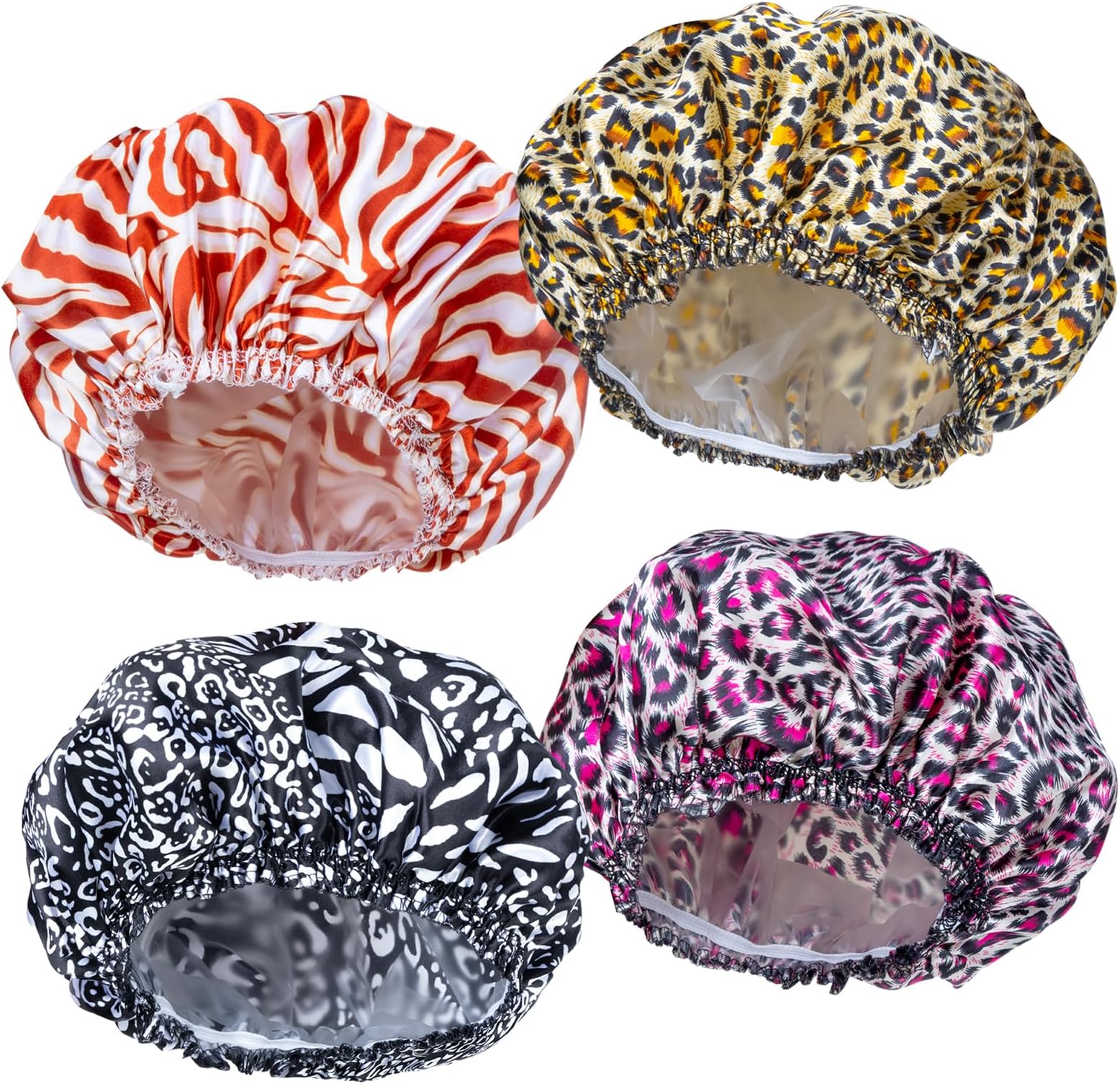 Amazon.com : 4 PCS Shower Caps for Women, Elastic and Reusable Bath ...