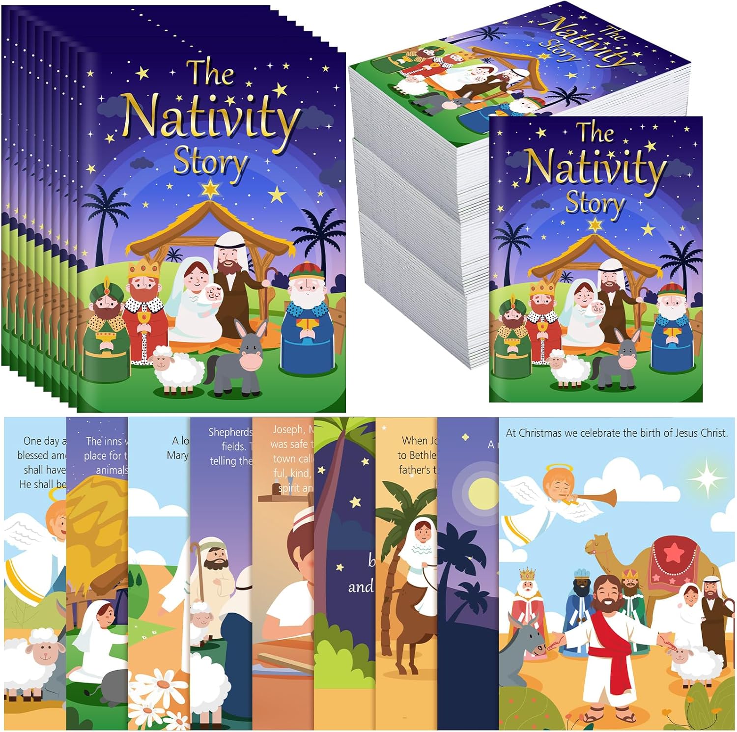 Amazon.com: Moinchore 30 Pcs Small Christmas Nativity Story Books Bulk ...