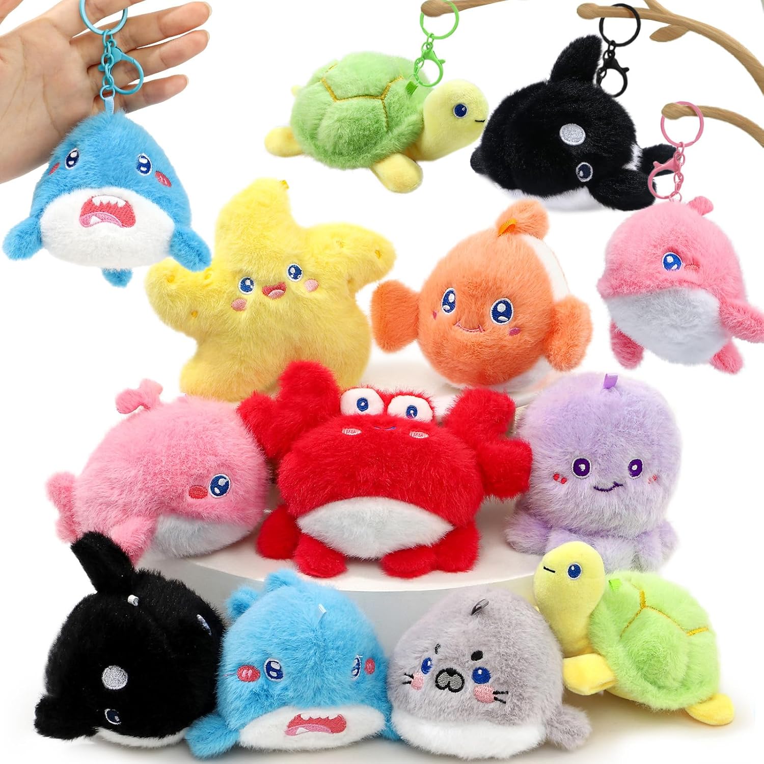 Amazon.com: Golray 9Pcs Plush Ocean Stuffed Animals Keychain Under The ...