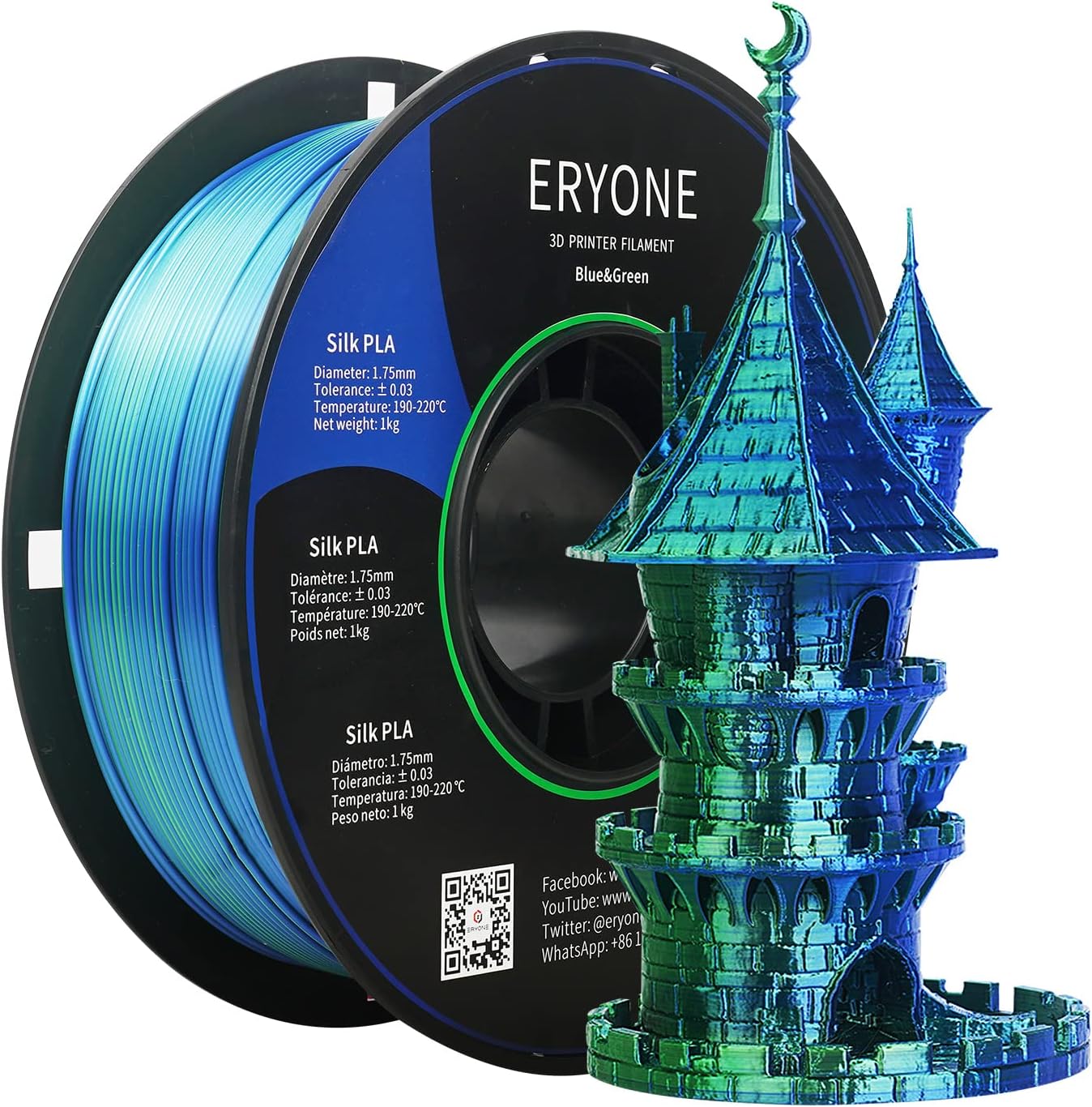 ERYONE Silk Dual Color Filament PLA 3D Printer 1.75mm, +/-0.03mm ...
