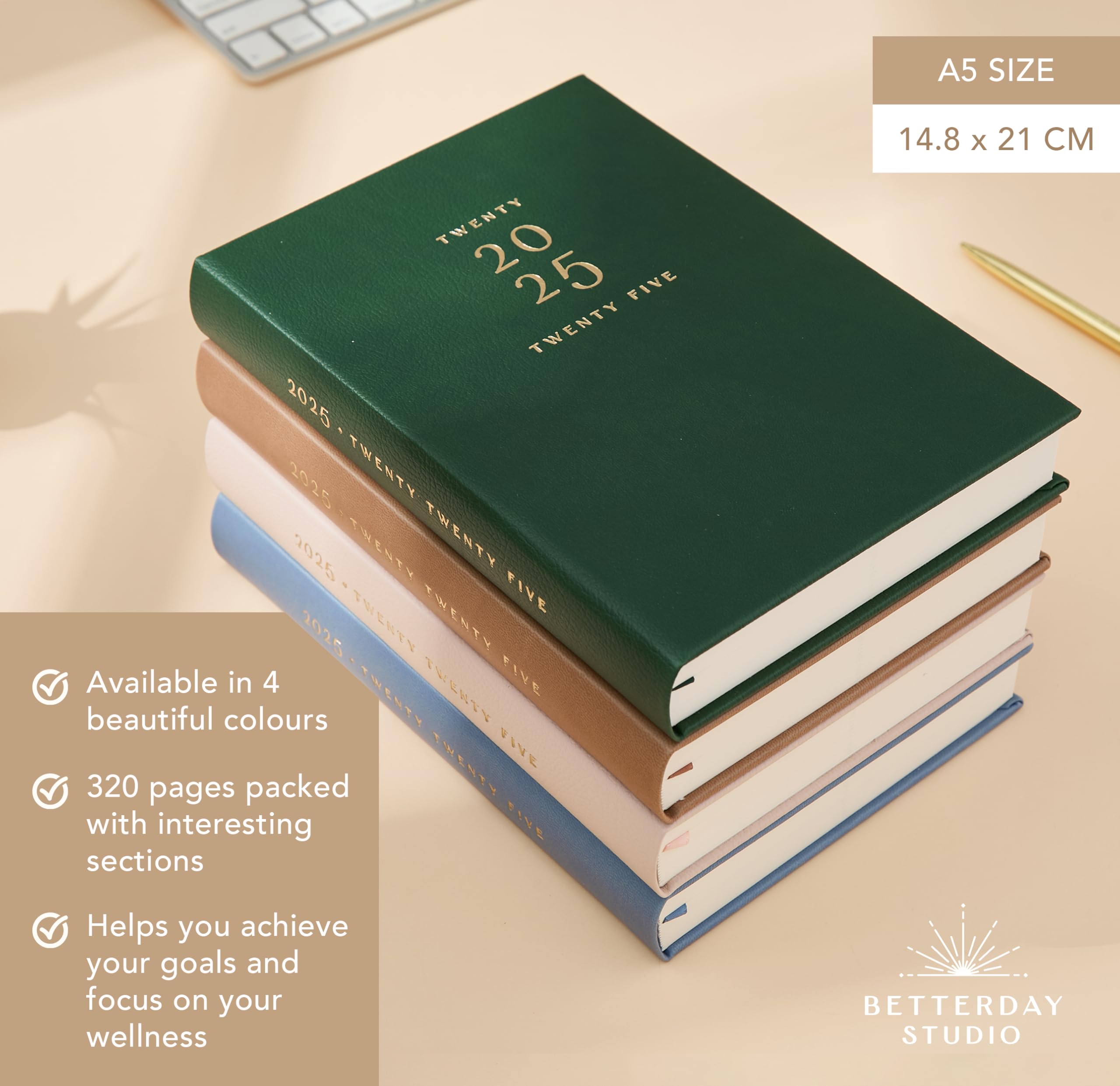 2025 Planner with 320 Pages, Faux Leather Diary with Daily, Weekly and ...