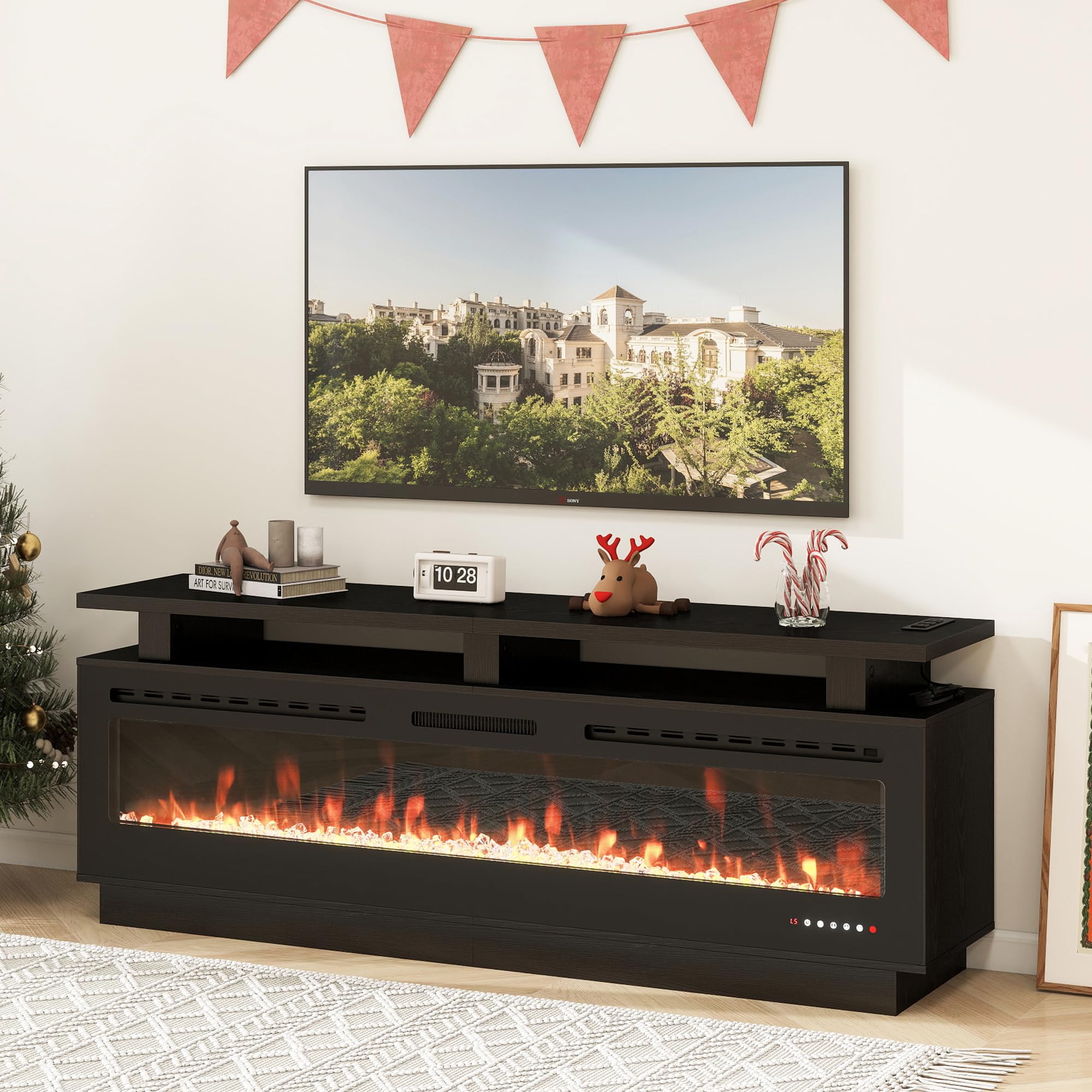 Amazon.com: Fireplace TV Stand with 70" Electric Fireplace, Solid Wood ...