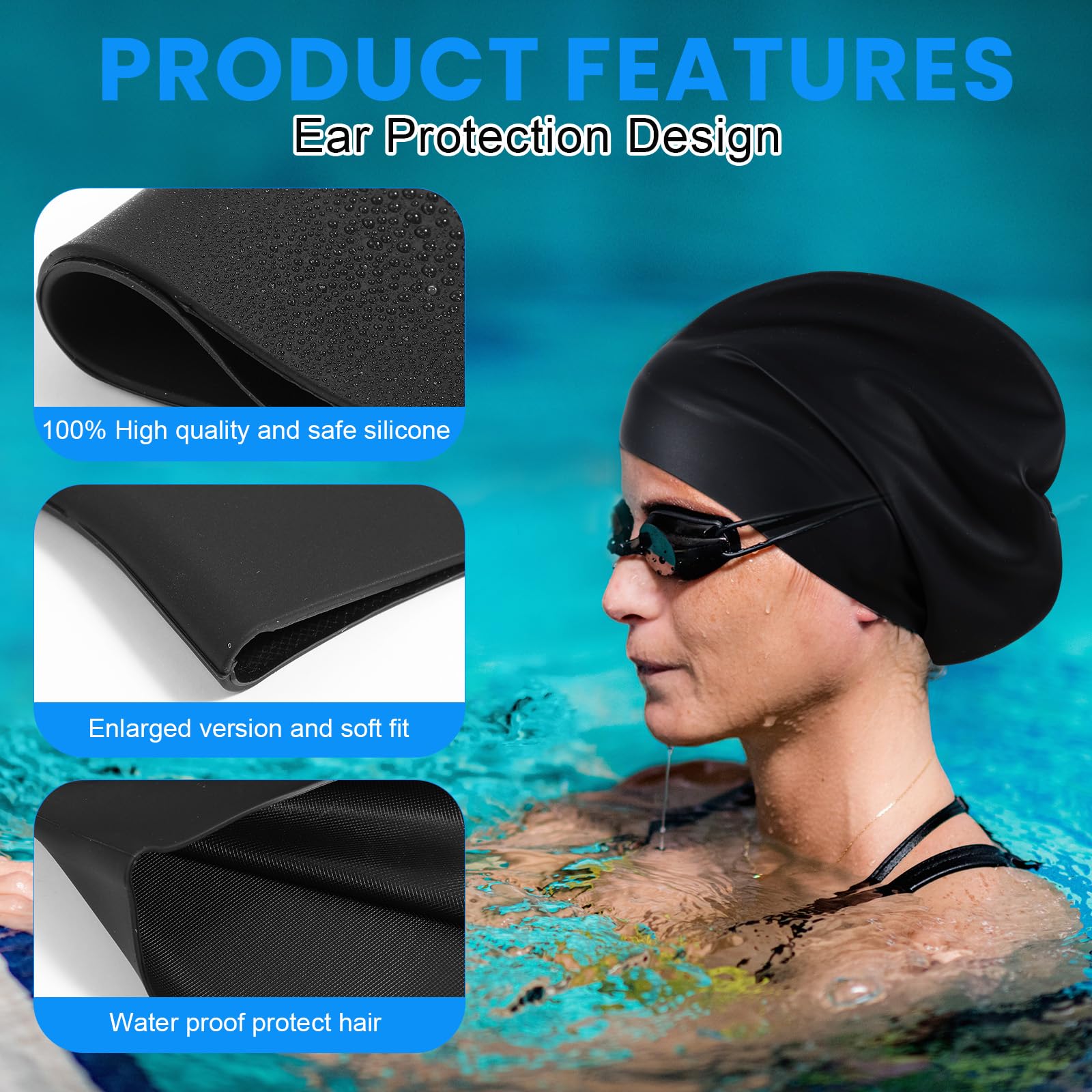 Snapklik.com : Extra Large Swim Cap For Long Hair & Swim Cap Women ...