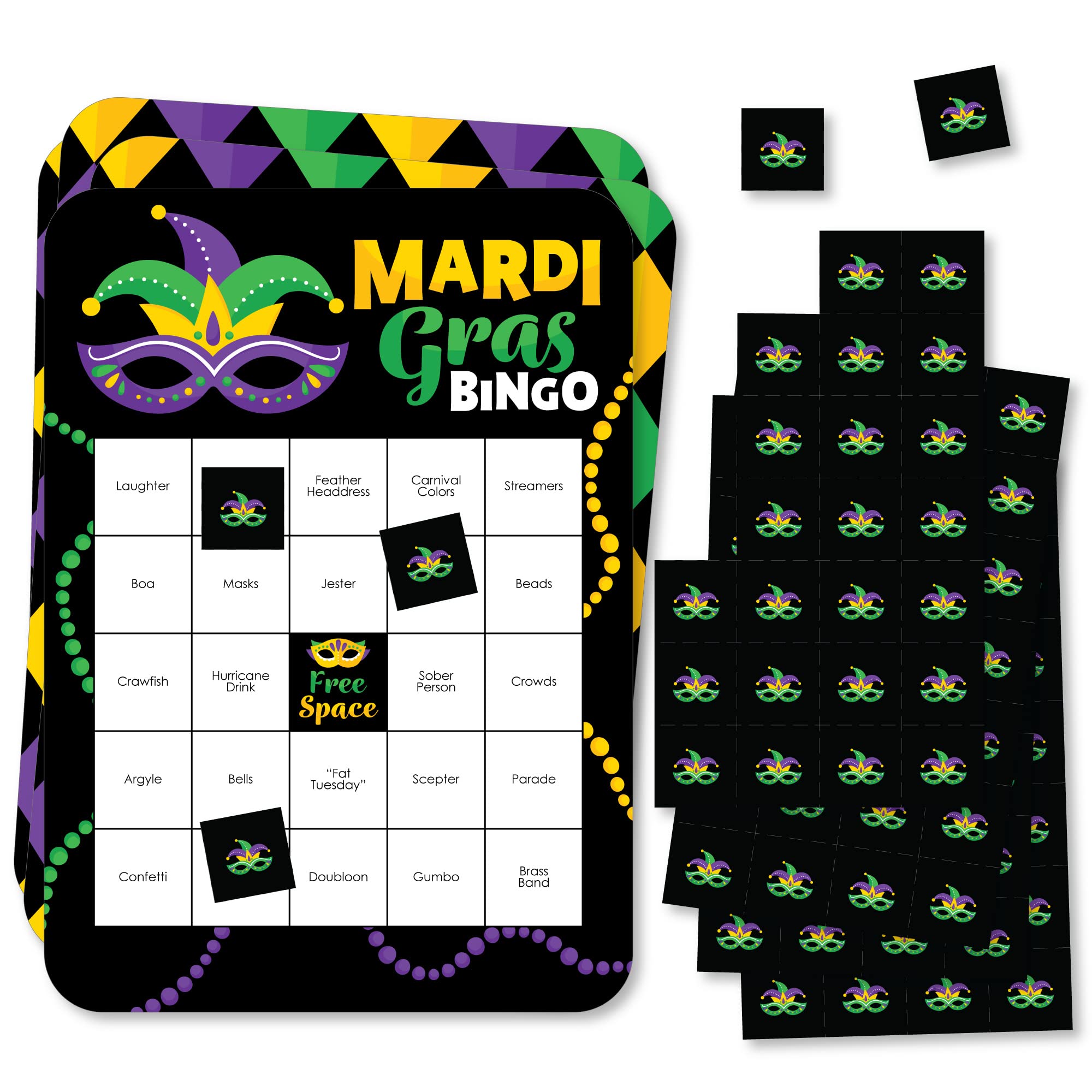 Amazon.com: Big Dot of Happiness Colorful Mardi Gras Mask - Bingo Cards ...