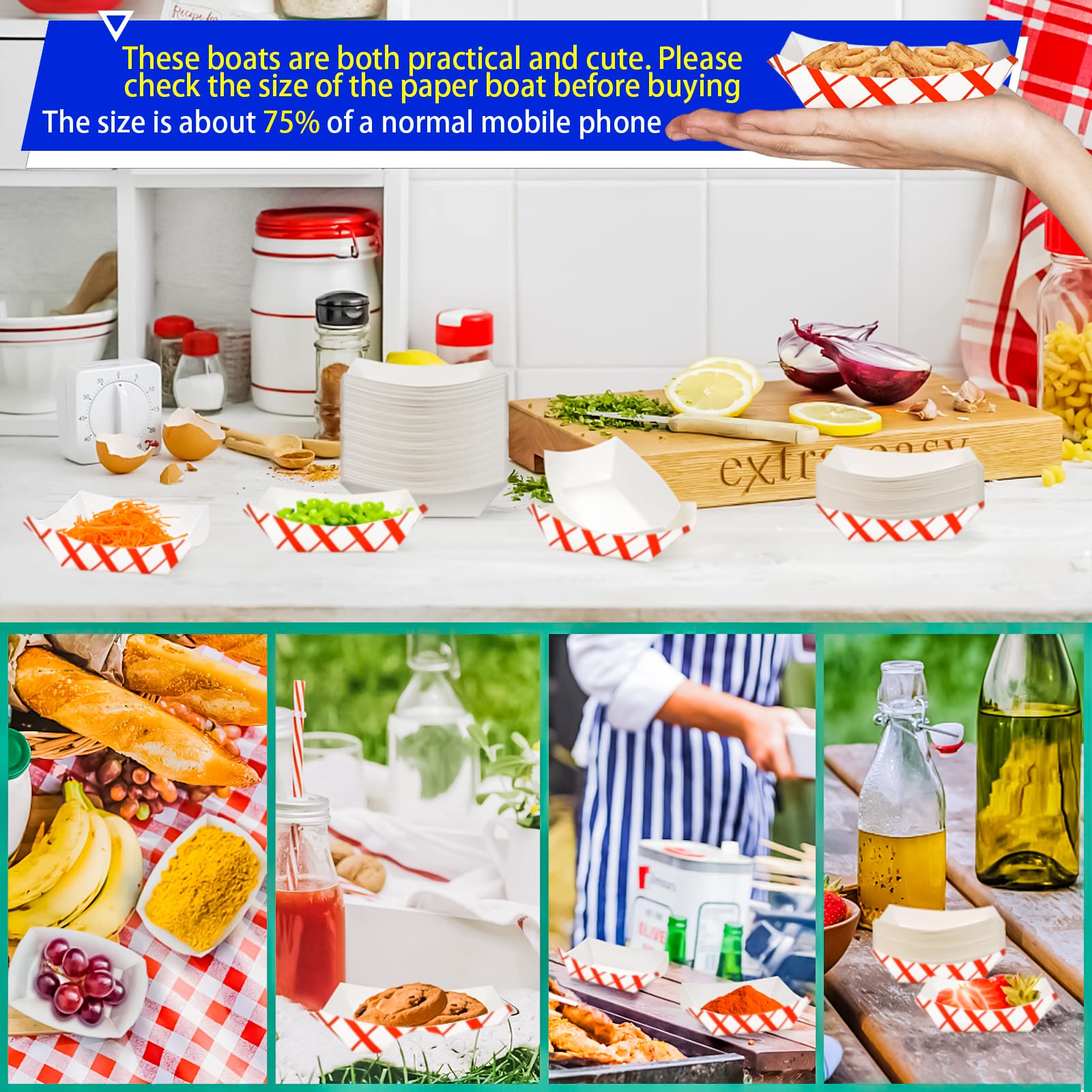 Snapklik.com : MotBach 200 Pack Checkered 1/4Lb Paper Food Boat Trays ...