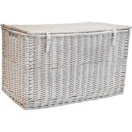 Woodluv Large Grey Wicker Storage Basket, Storage Chest Trunk Hamper ...