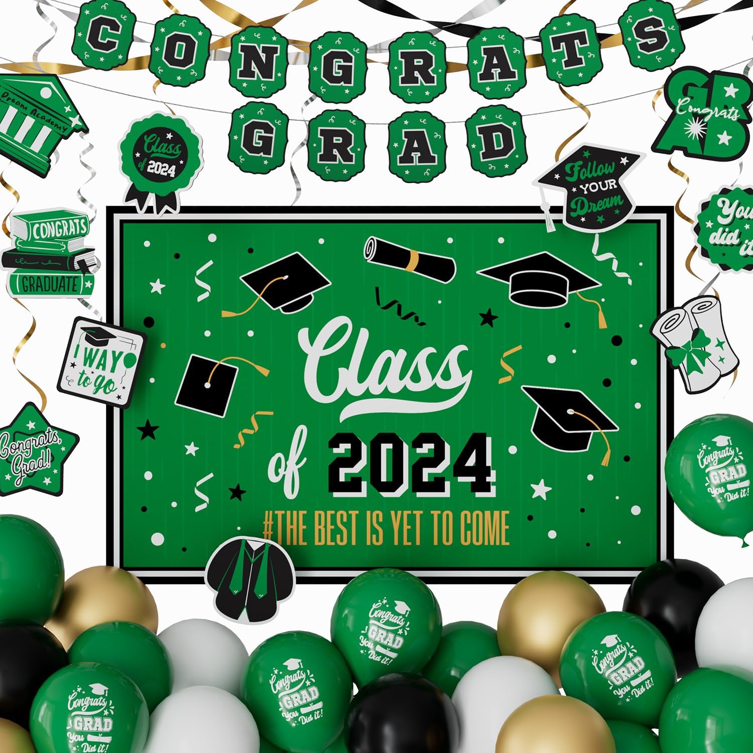 Amazon.com: Graduation Decorations Class of 2024,Green Themed 2024 ...