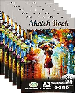 [Set of 6] - A3 Sketch Book Center Pinning Book 130 GSM White Cartridge Paper 30 Sheets Sketch ...