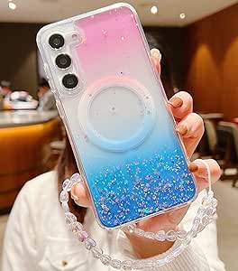 Amazon.com: Casus Magnetic Clear Glitter Designed for Samsung Galaxy S23 Plus Case Wrist Strap ...