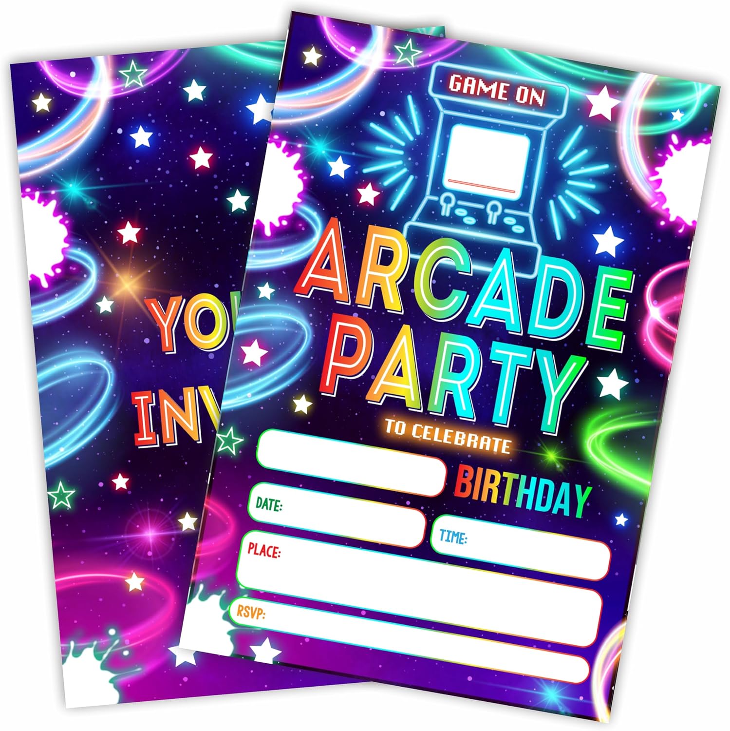 Amazon.com : Arcade Birthday Invitations! 20 Glow Neon Theme Invite ...