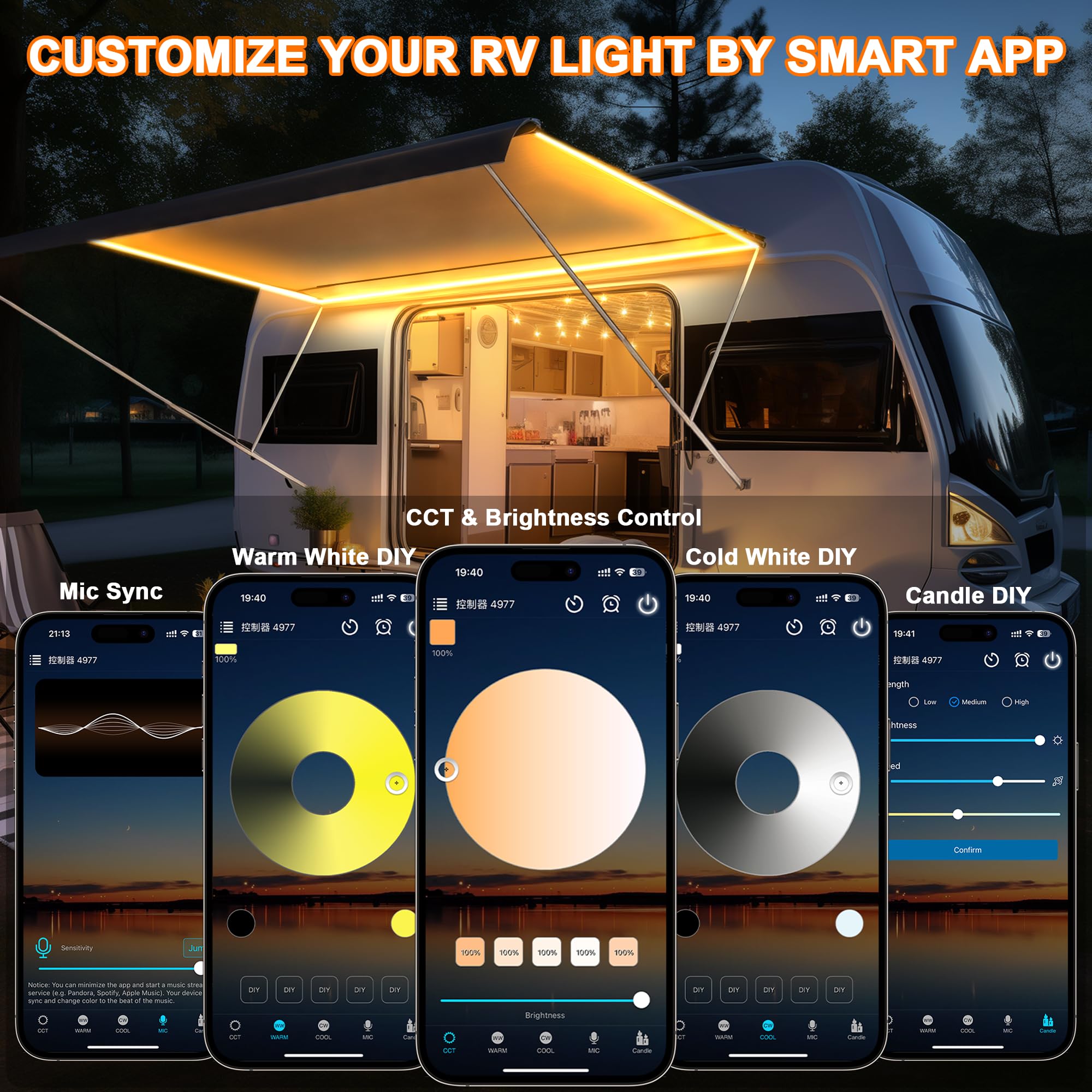 Snapklik.com : 66FT 12V White RV Awning Led Light Strip Dimmable 3000 ...