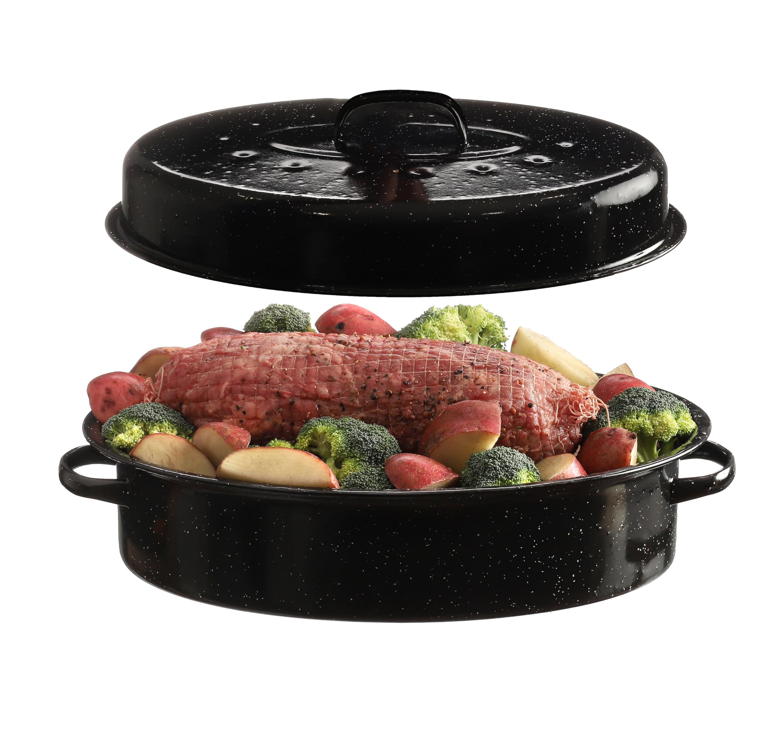 GOURMEX 18lb Oval Black Ceramic Enamel Coated Roasting Pan | Dutch Oven ...