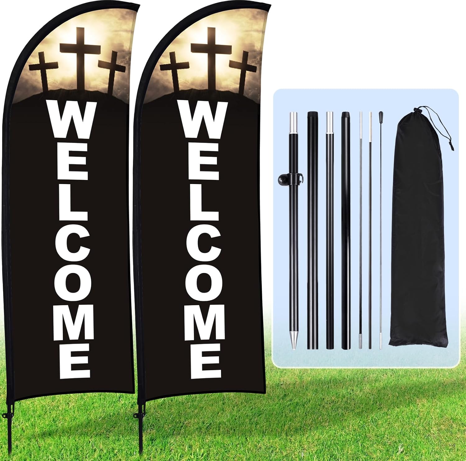 Amazon.com : Buryeah 2 Sets Welcome Feather Flag Sign Kit 8 ft Welcome ...