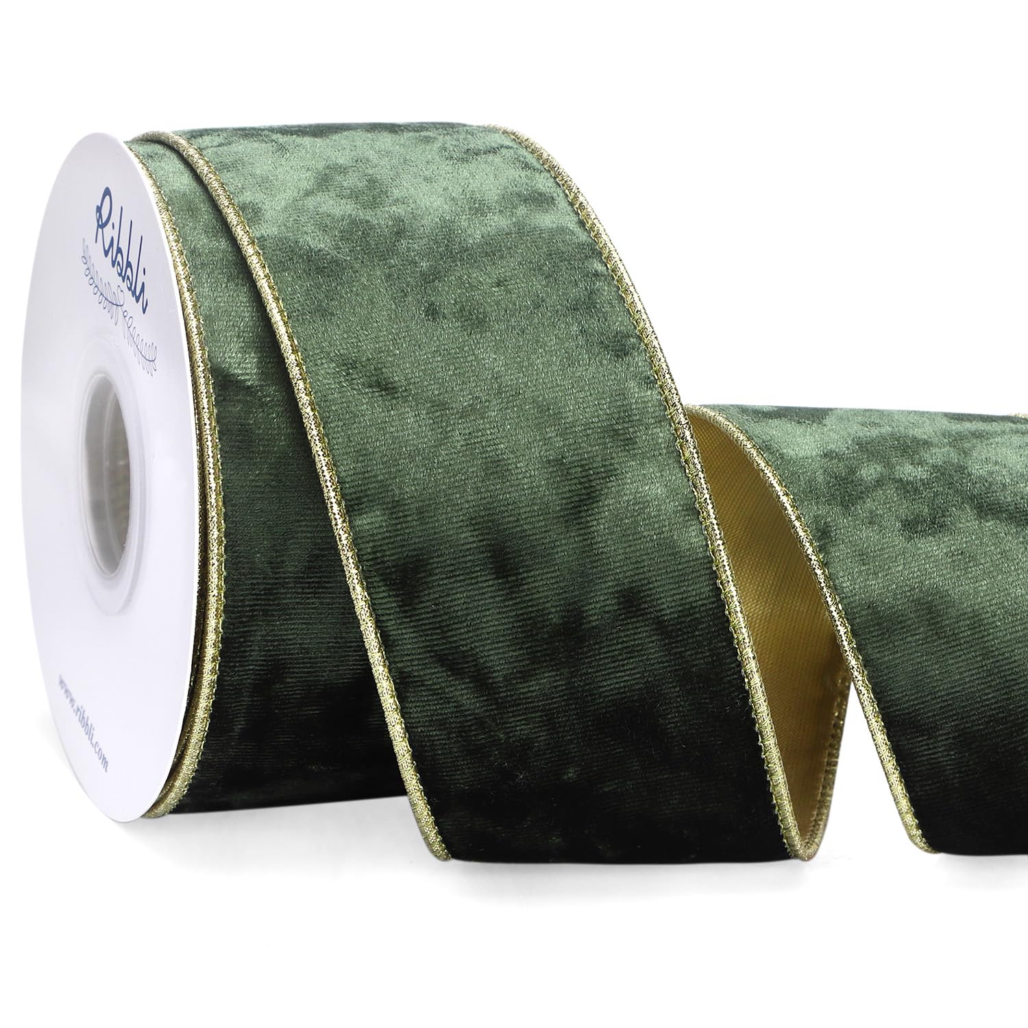 Amazon.com: Ribbli Moss Green Velvet Wired Ribbon 2.5 Inch Metallic ...