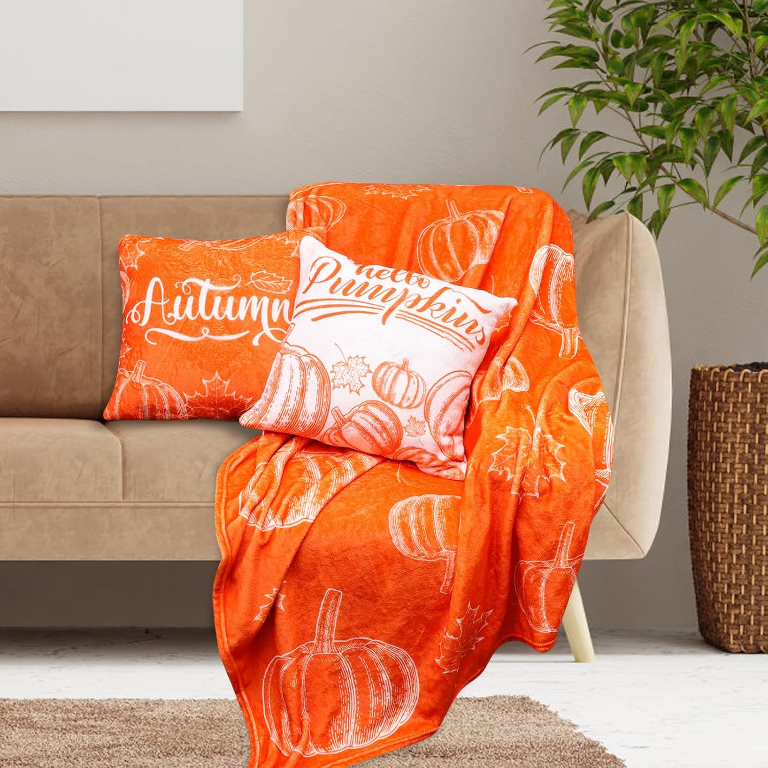 Amazon.com: Fall Blanket Pumpkin Blanket 50" x 60" with 2pcs Pillow ...