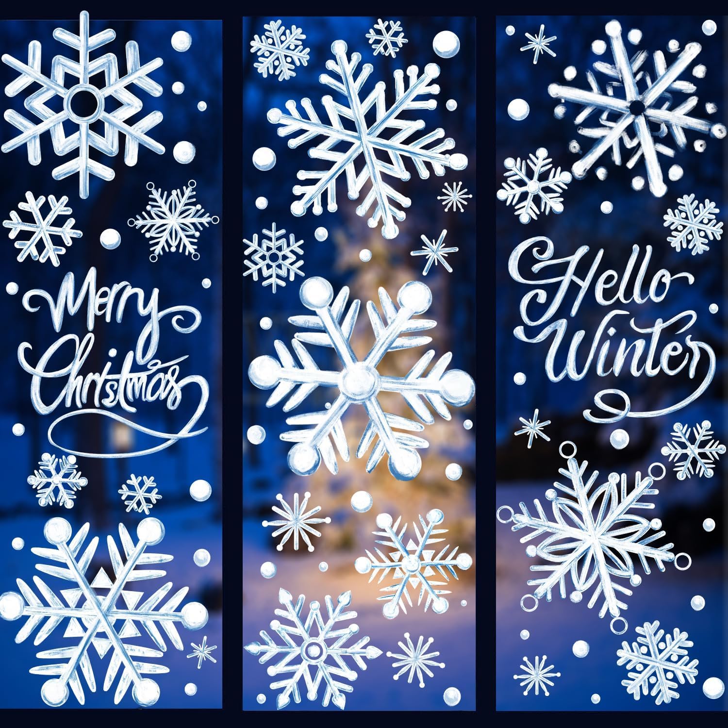 DIYDEC Christmas Window Stickers, 8 Sheet Reusable Christmas Blue Oil ...