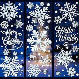 DIYDEC Christmas Window Stickers, 8 Sheet Reusable Christmas Blue Oil ...